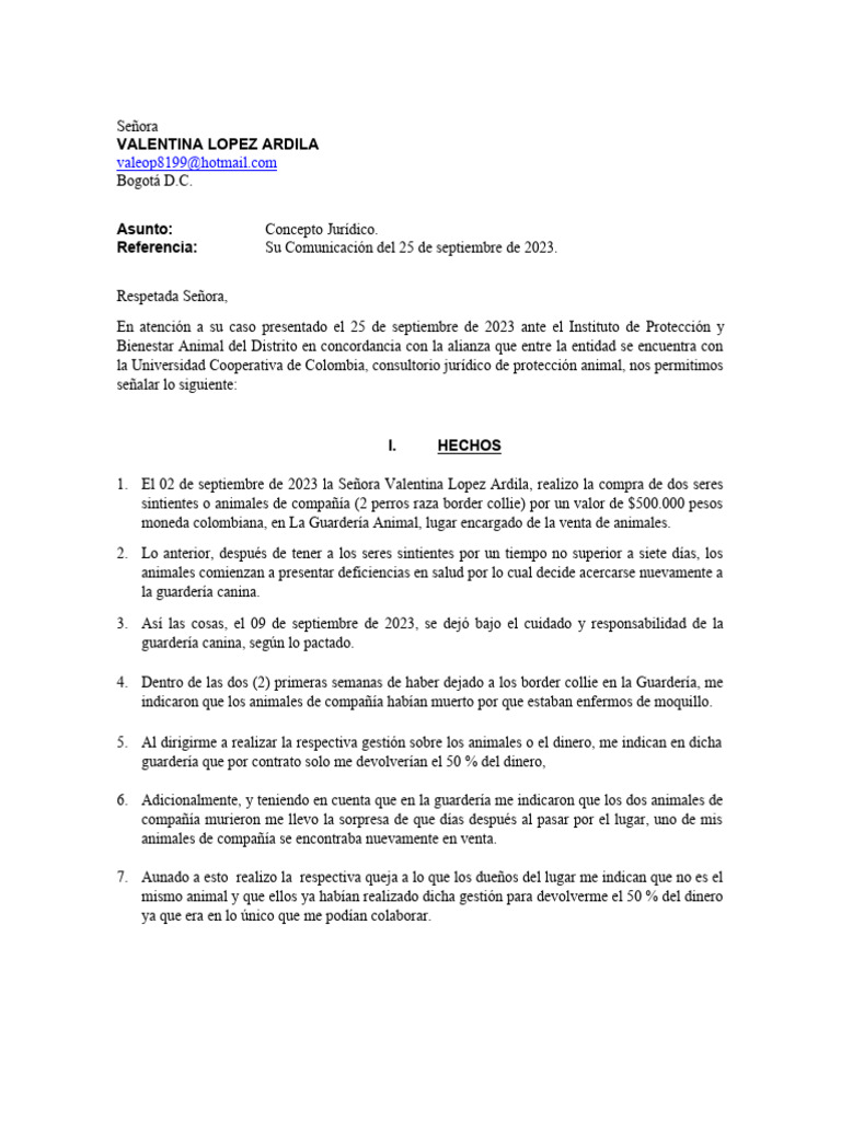 Respuesta Concepto Jurídico Caso Milo | PDF | Daños y perjuicios | Justicia