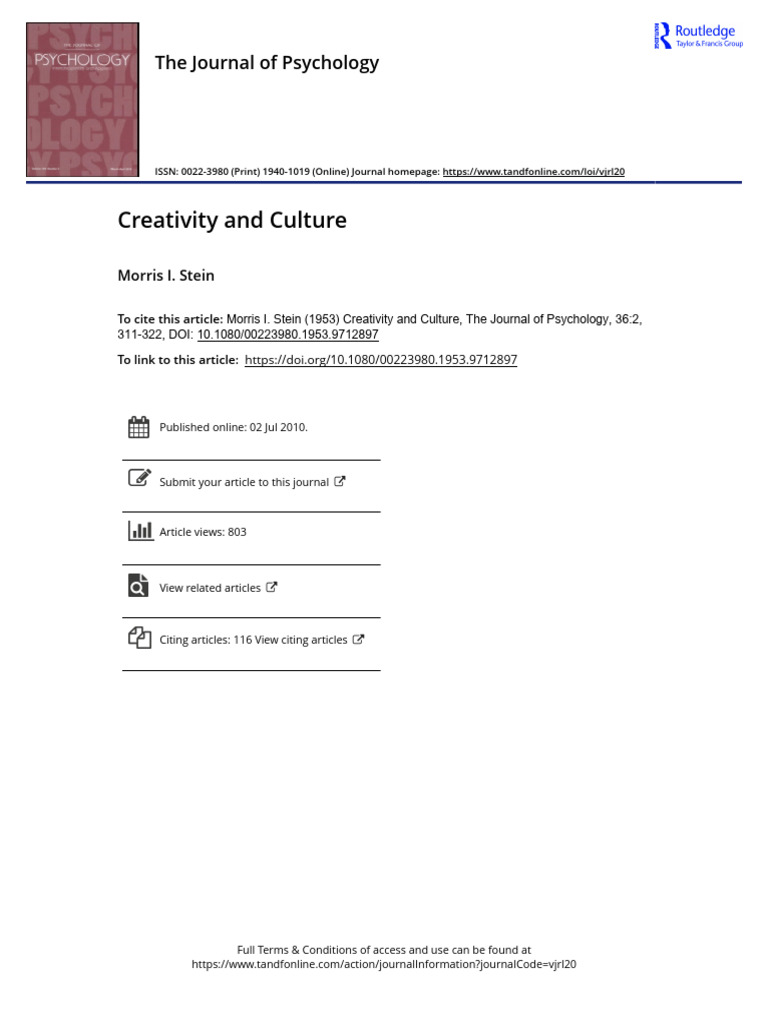 Stein 1953 | PDF | Thought | Creativity