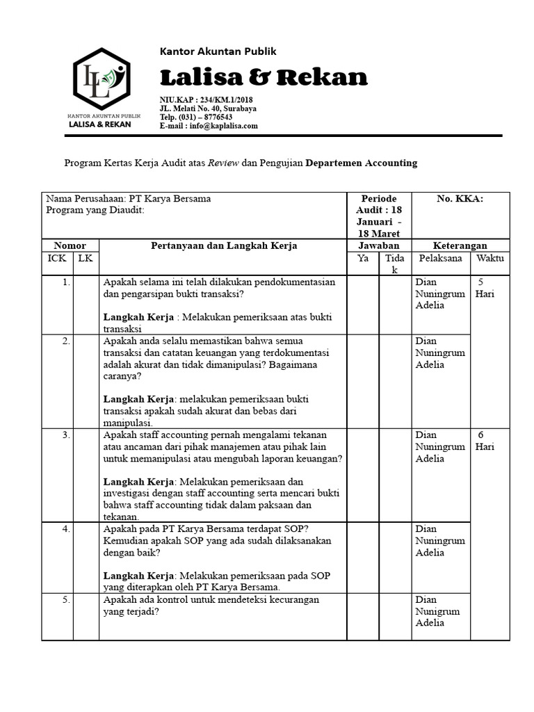 Kertas Kerja Audit | PDF