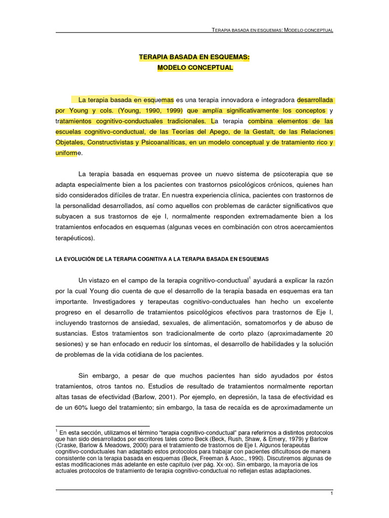 Young, J. Klosko, J. y Weishaar, M. (2003) Terapia Basada en Esquemas | PDF | Terapia de ...