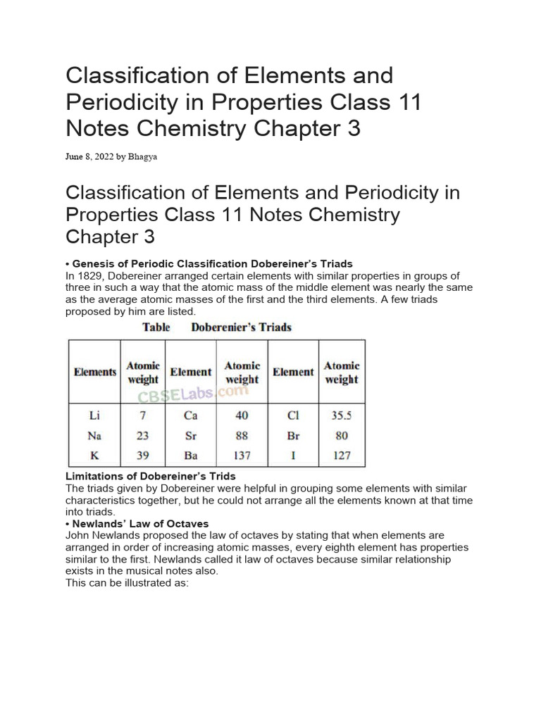 Classification of Elements and Periodicity in Properties Notes ...