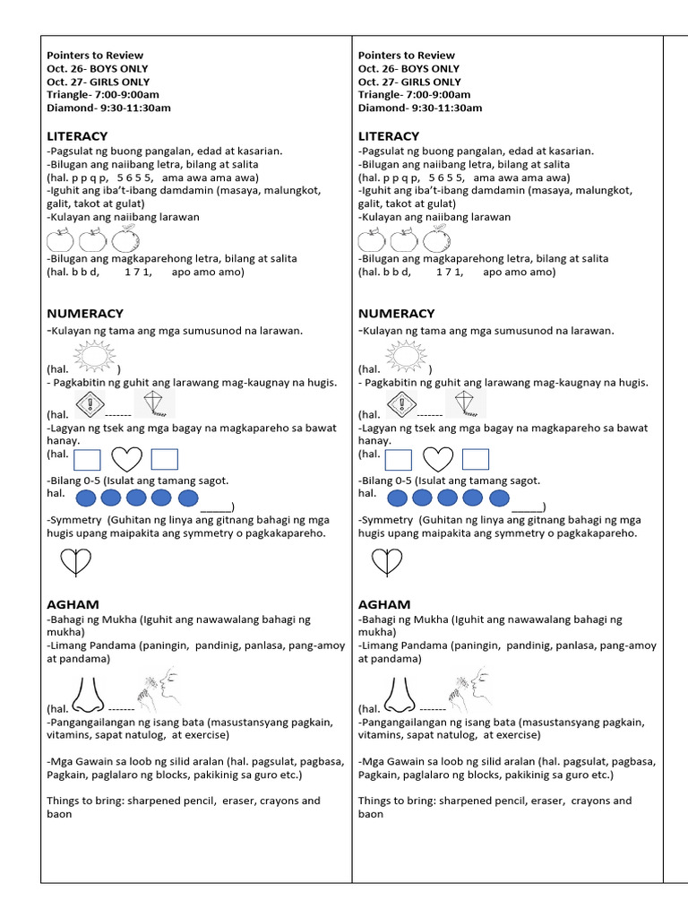 1st Quarter Pointers Kinder | PDF