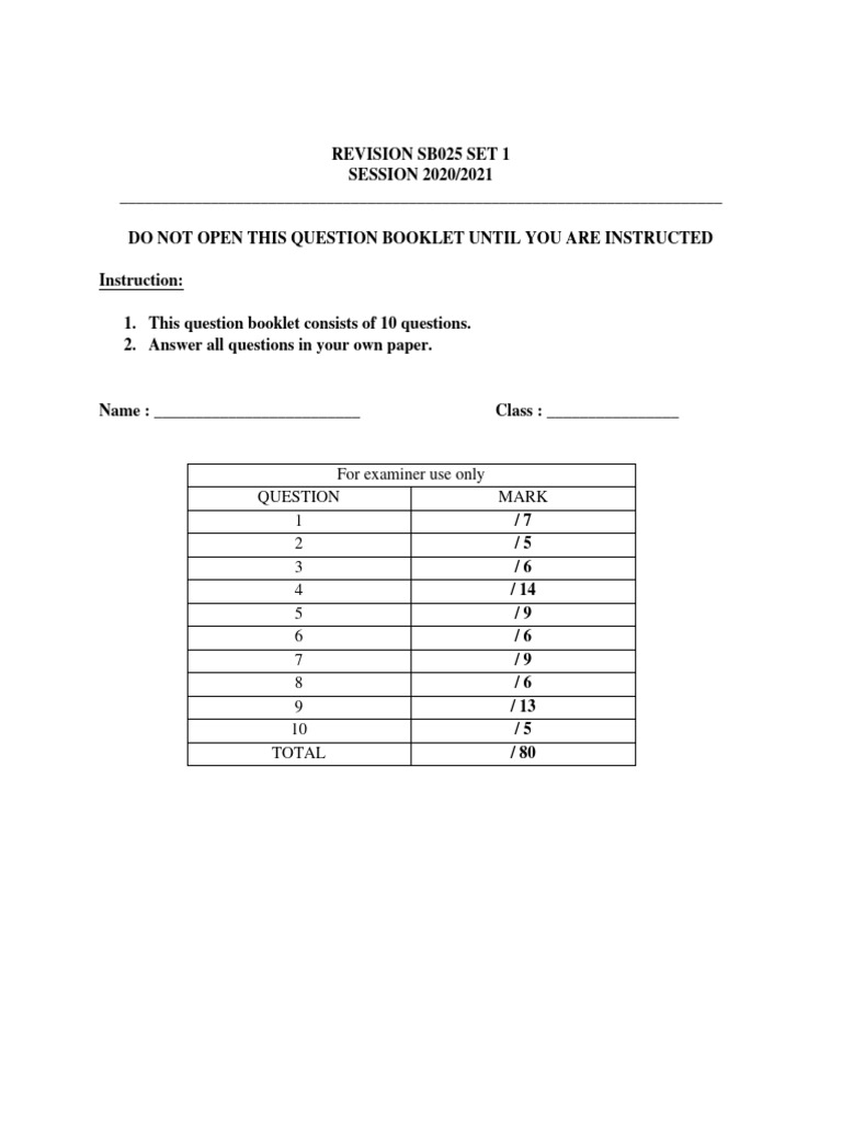 SB025 Biology Revision Questions 2020/21 | PDF | Diet & Nutrition ...