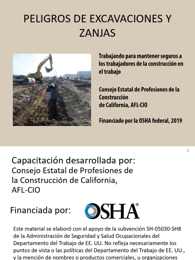 Peligros de Excavaciones ZANJA | PDF | Administración de Seguridad y ...