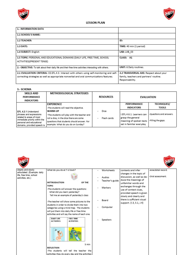 English Lesson Plan: Daily Routines | PDF | Lesson Plan | Human ...