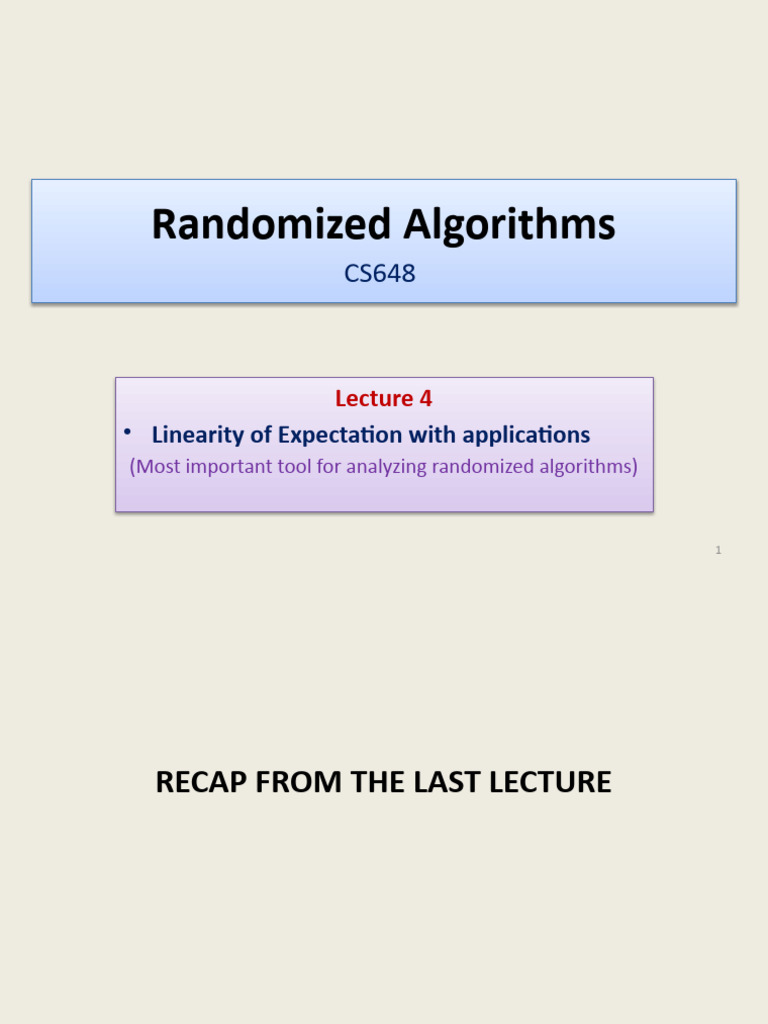 Lecture 4 CS648 | PDF | Expected Value | Random Variable