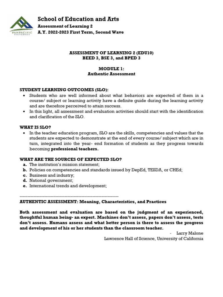 Edu10 Module 1 Pdf Educational Assessment Cognition