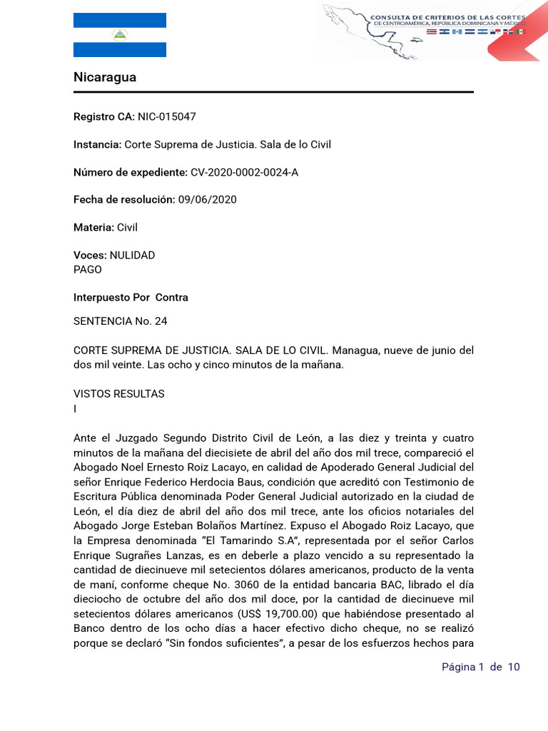 Nicaragua - CV-2020-0002-0024-A | PDF | Sentencia (ley) | Judicaturas