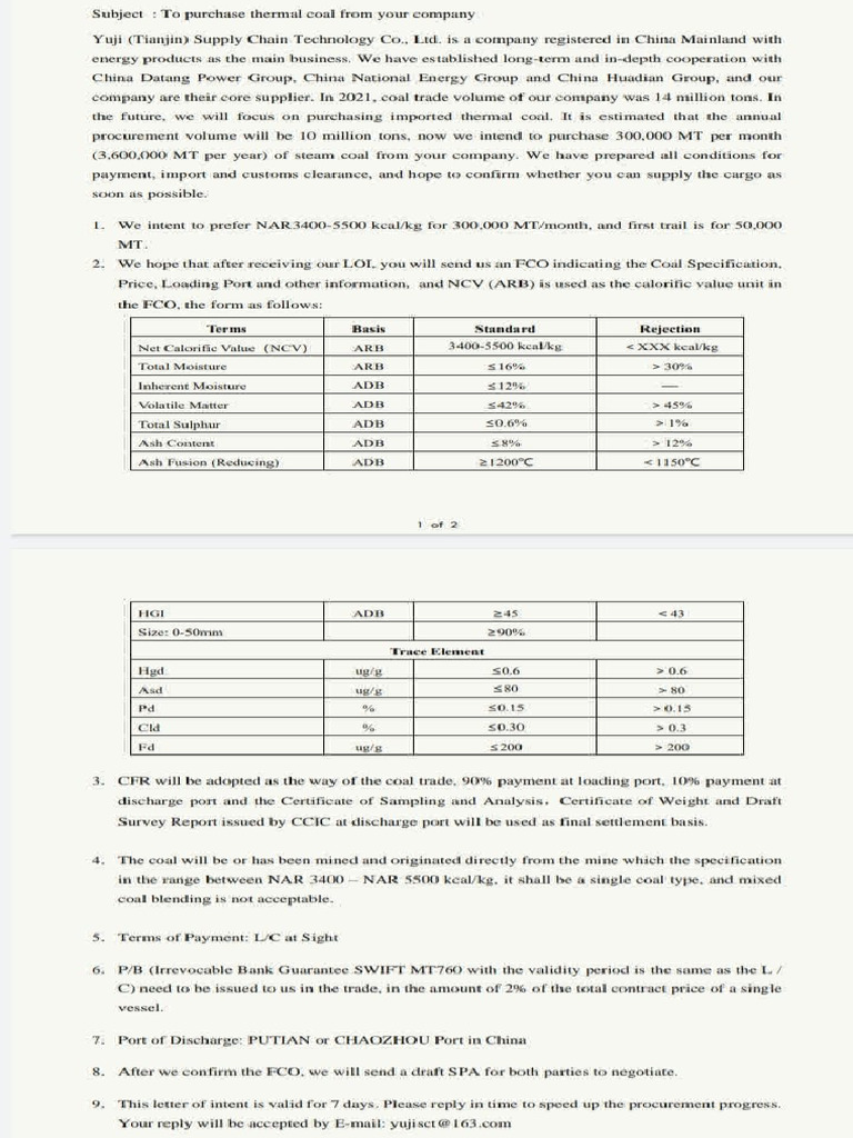 LOI Coal China | PDF