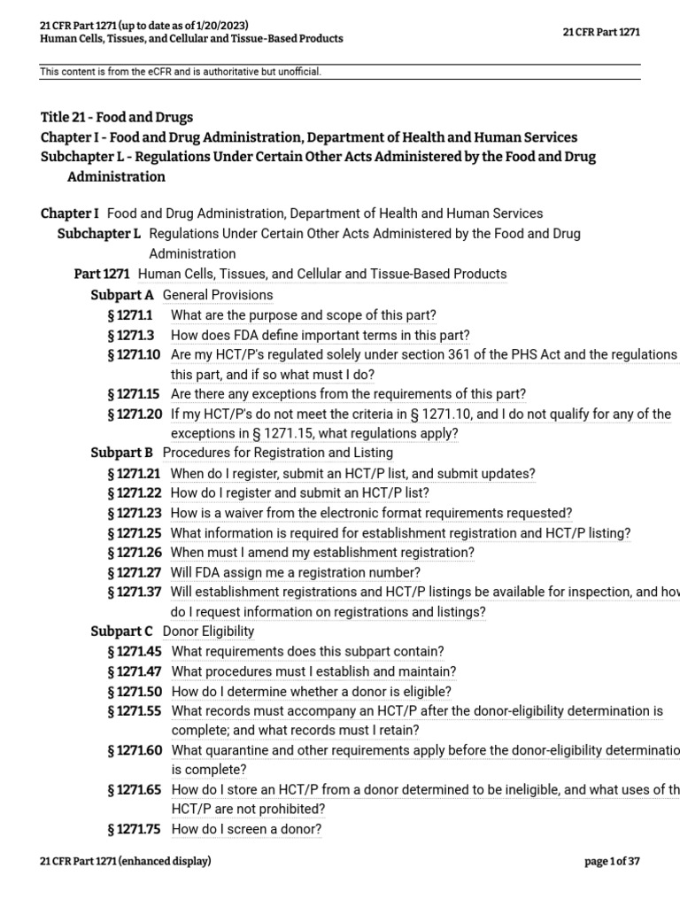 FDA Regulations for Human Tissue Products | PDF | Blood Plasma | Food ...