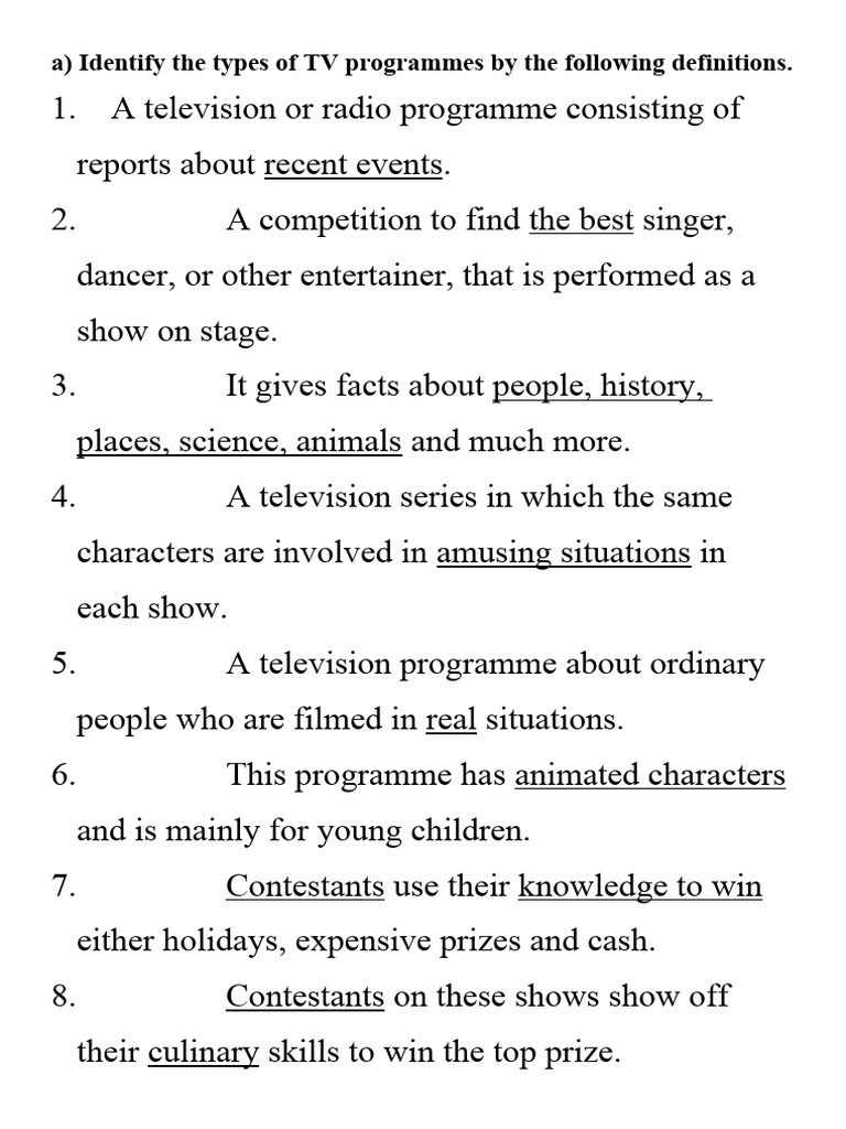 Types of TV Programmes Explained | PDF | Young Adult