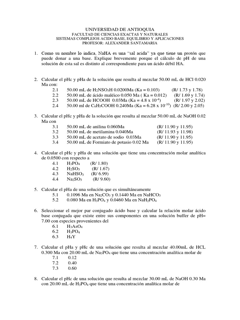 Cálculos de pH y Análisis de Soluciones Acido-Base | PDF | Valoración ...