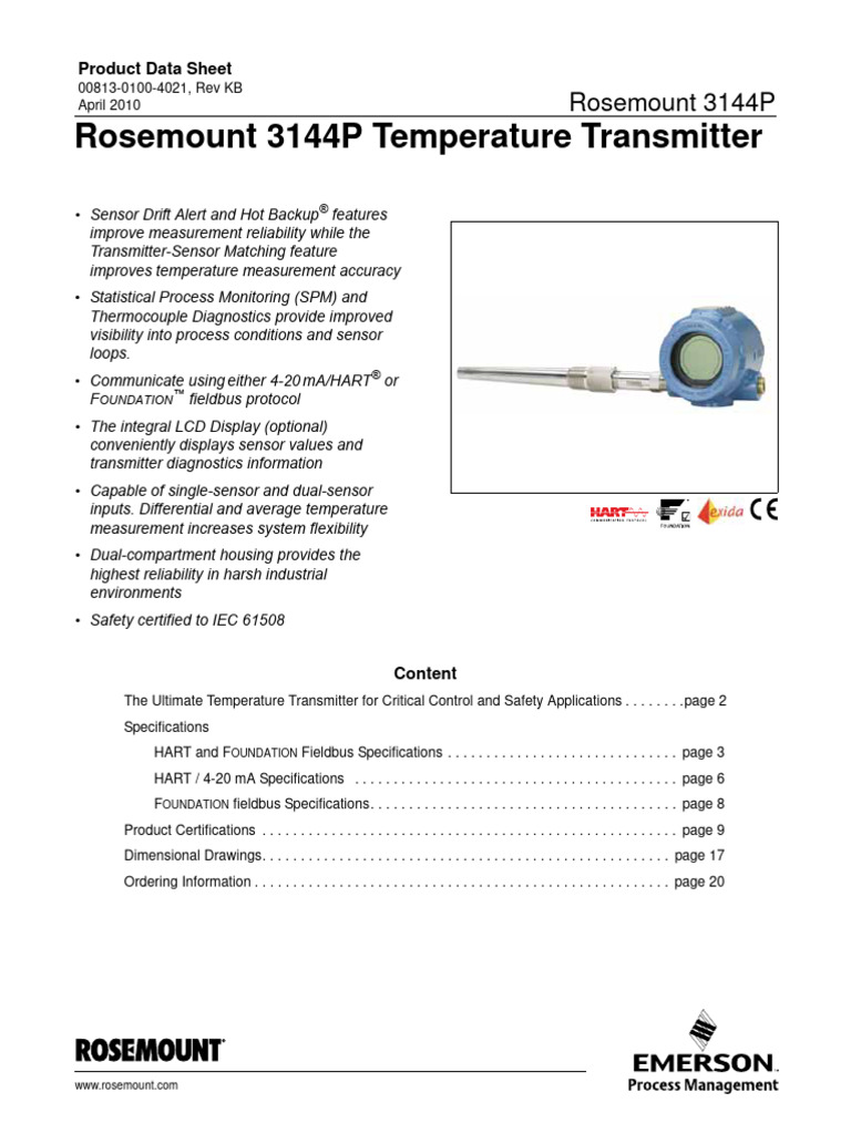 Rosemount 3144P Temperature Transmitter | PDF | Thermocouple | Computer ...