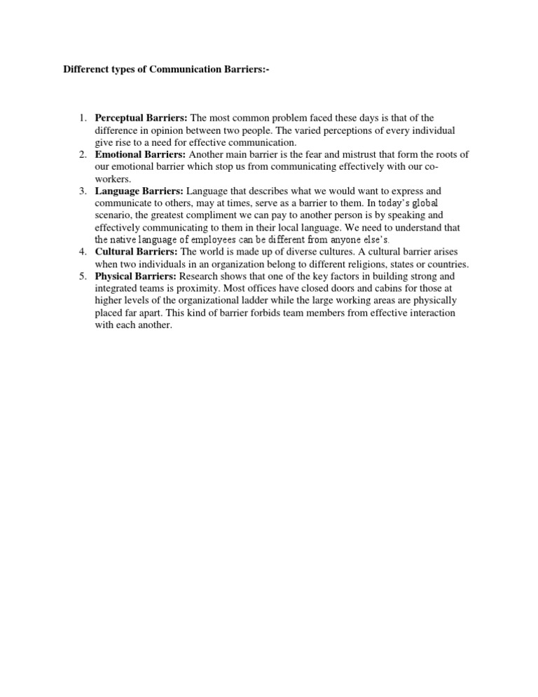 Types of Communication Barriers Explained | PDF