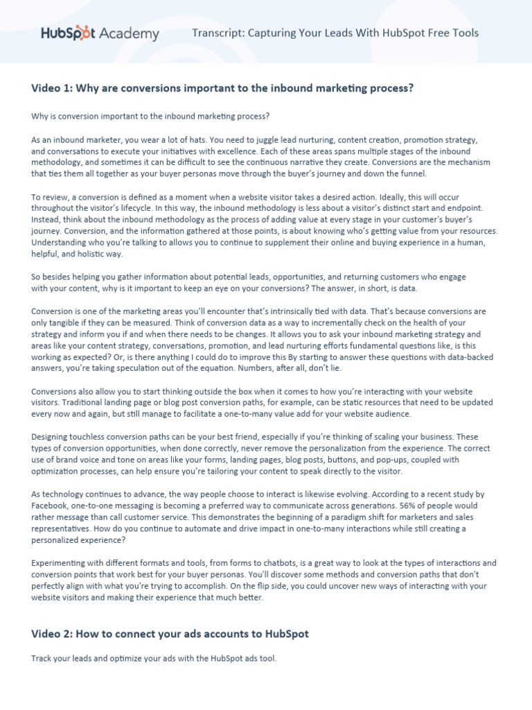 Capturing Your Leads With HubSpot Free Tools | PDF | Computing | Software