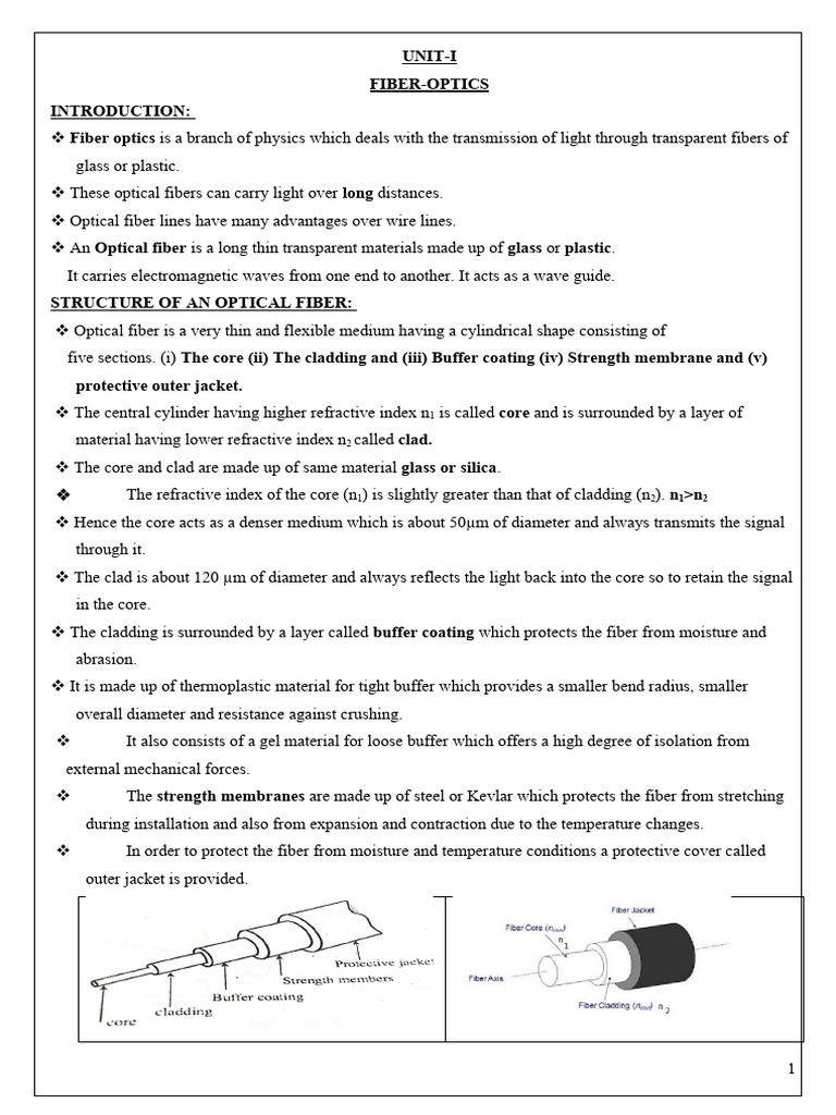 Unit-1-Fiber Optics | PDF | Optical Fiber | Attenuation