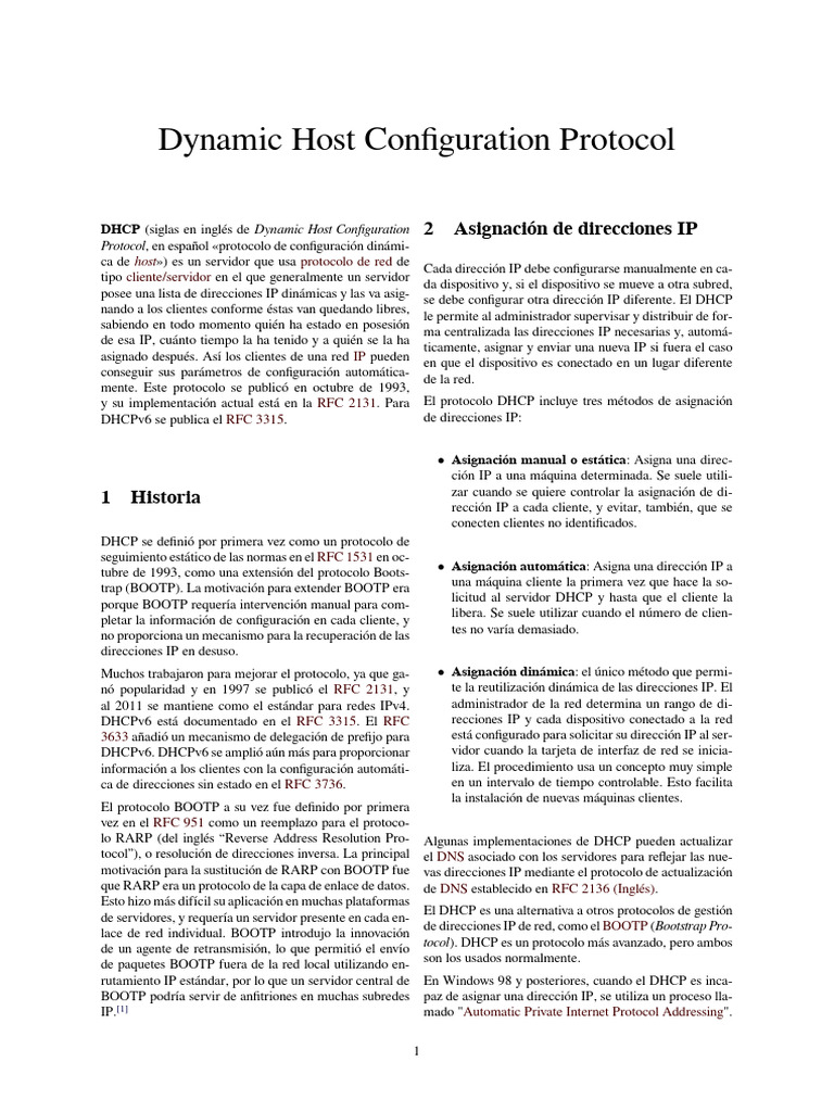 Dynamic Host Configuration Protocol | PDF | Dirección IP | Estándares ...