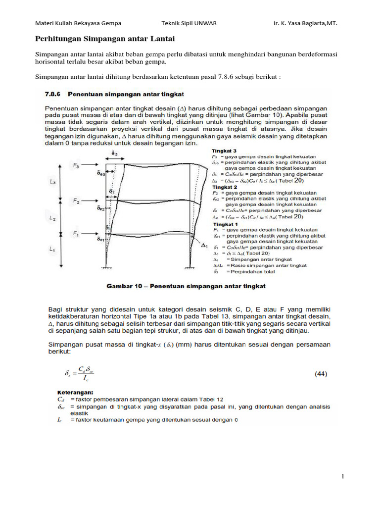 Perhitungan Simpangan Antar Lantai | PDF