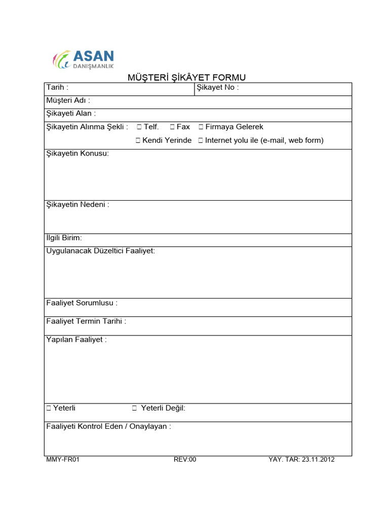 Musteri Sikayet Formu | PDF