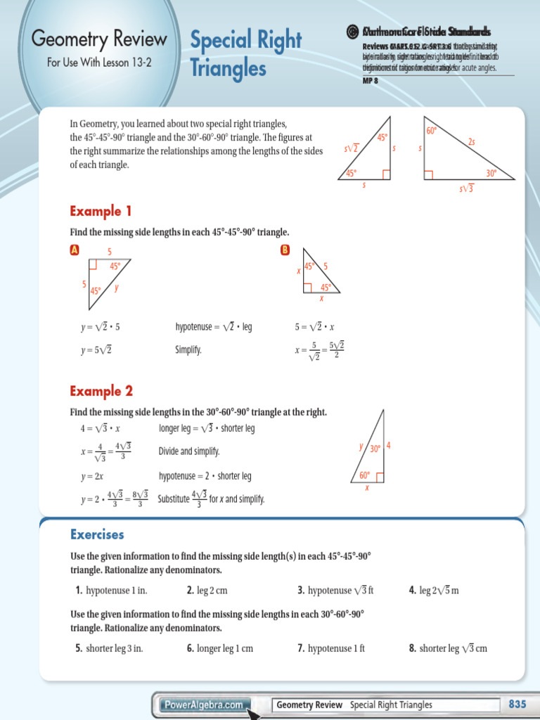 Pearson - Algebra2 - Special Right Triangles | PDF | Triangle | Triangle Geometry