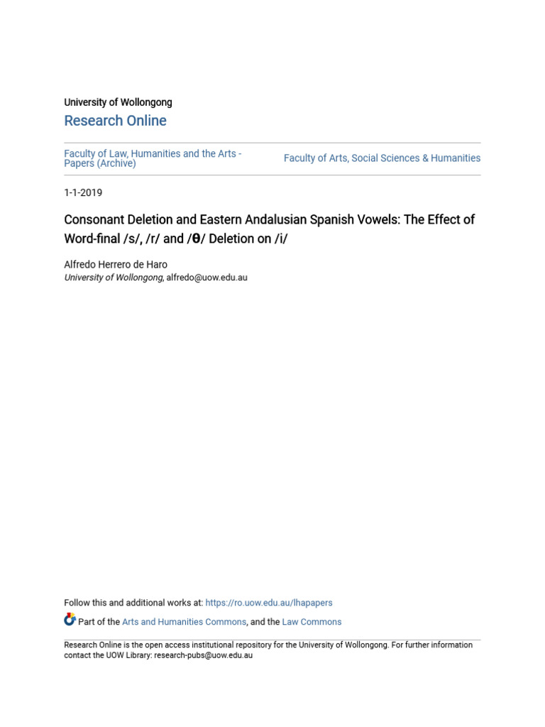 Consonant Deletion and Eastern Andalusian Spanish Vowels - The Eff ...