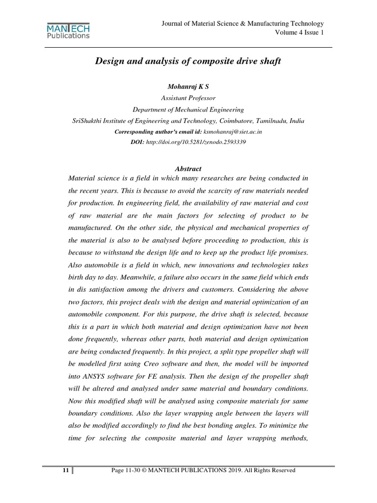 Design and Analysis of Composite Drive Shaft | PDF | Axle | Materials Science