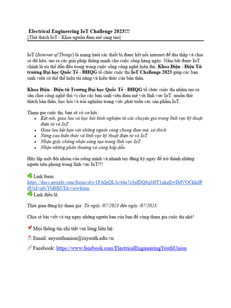 Electrical Engineering IoT Challenge 2023 | PDF