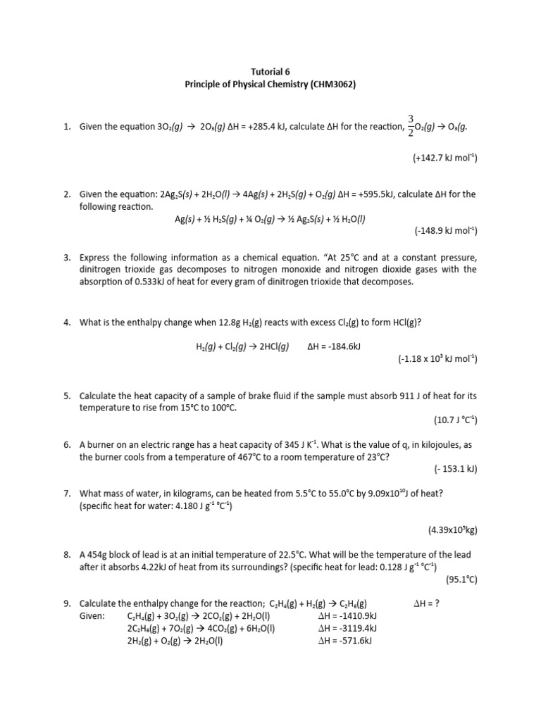 Tutorial 6 | PDF | Enthalpy | Heat