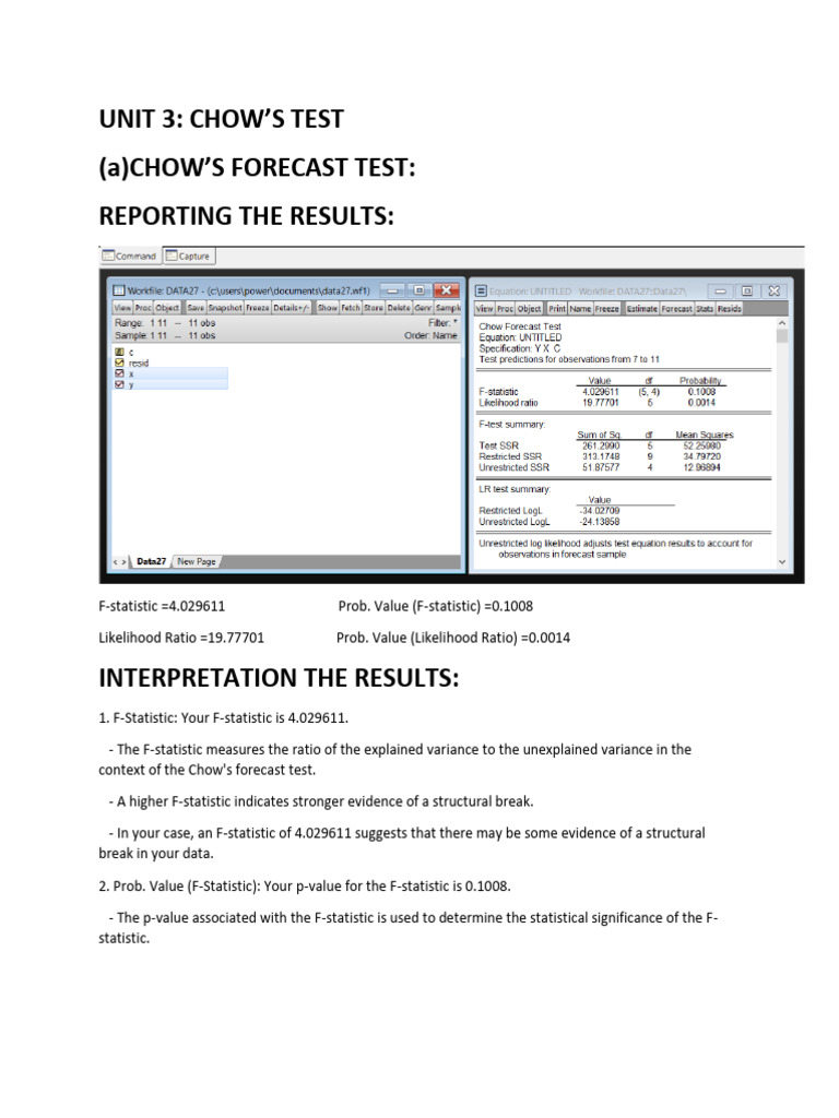 Unit 3 Chow's Test | PDF | F Test | P Value