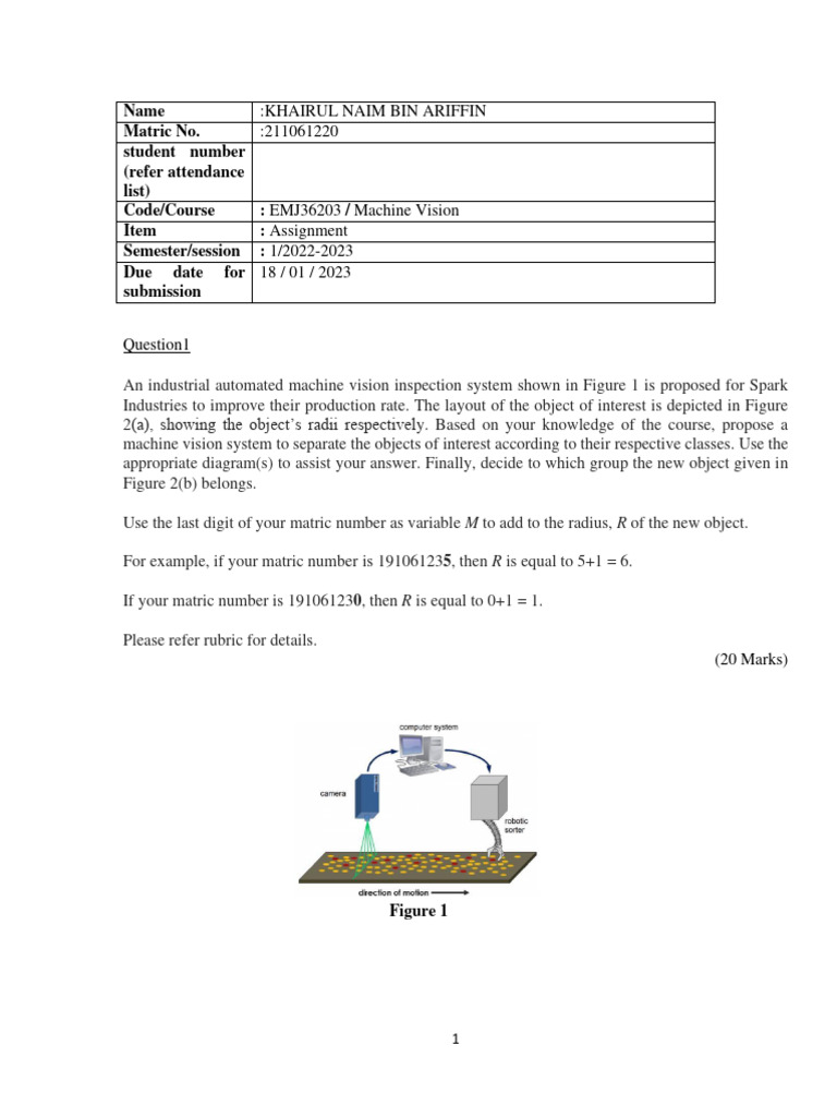 Assignment Machine Vision Pdf Computer Vision Applied Mathematics 0666