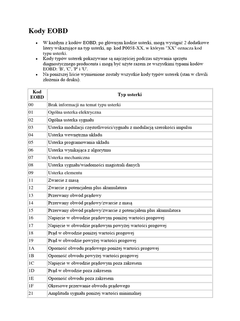 Kody EOBD P0058-XX | PDF