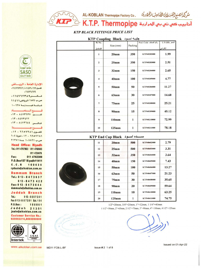 KTP Black Fittings Price List | PDF