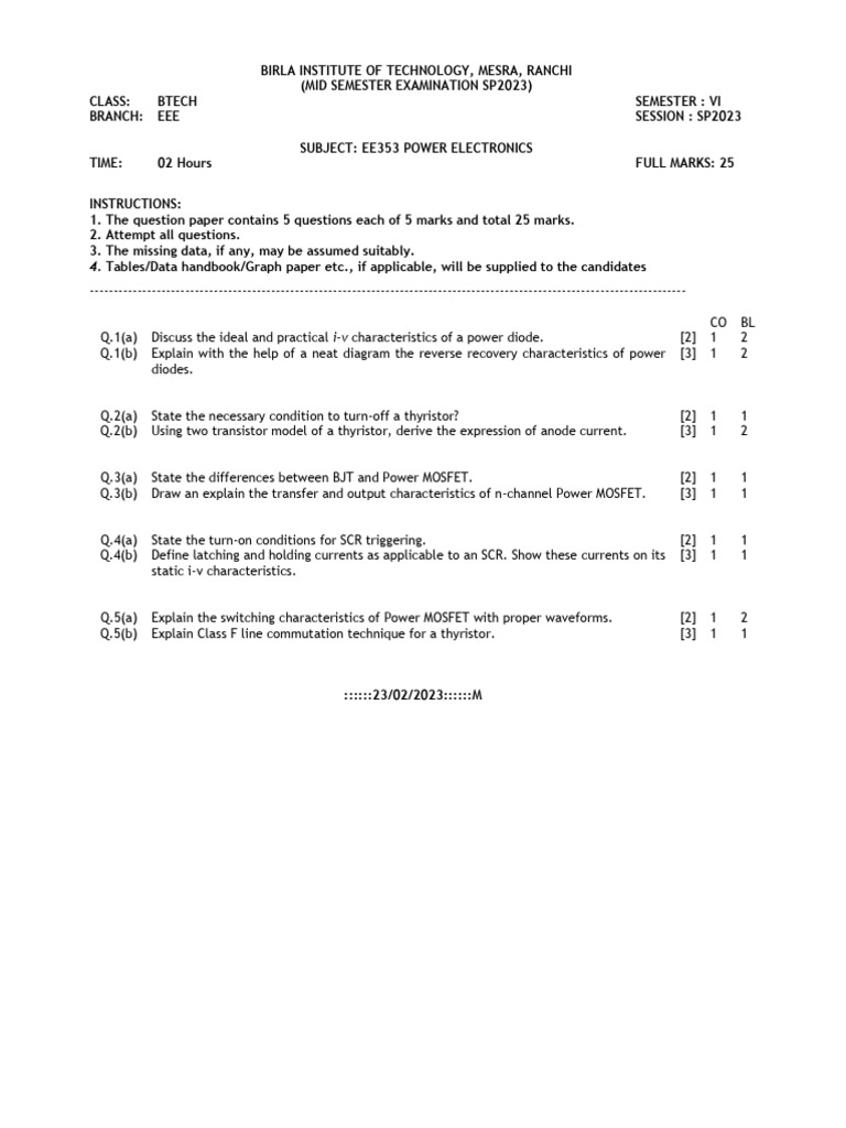 Ee353 Power Electronics (Mid - SP23) | PDF | Power Electronics | Mosfet