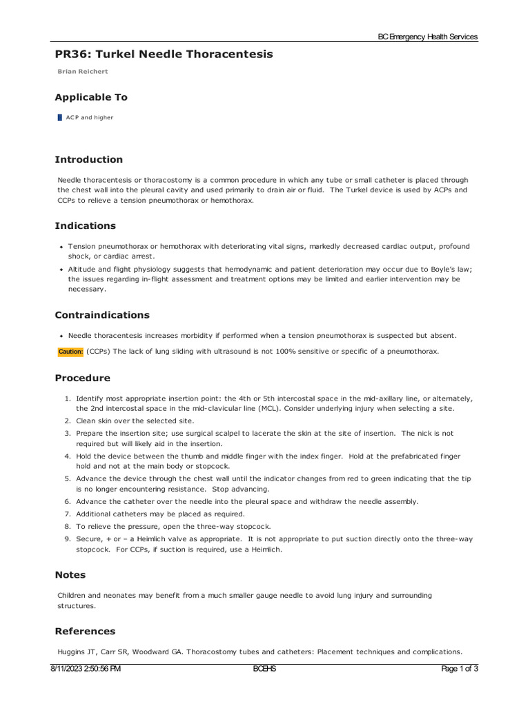 PR36 - Turkel Needle Thoracentesis | PDF | Respiratory System | Medical ...