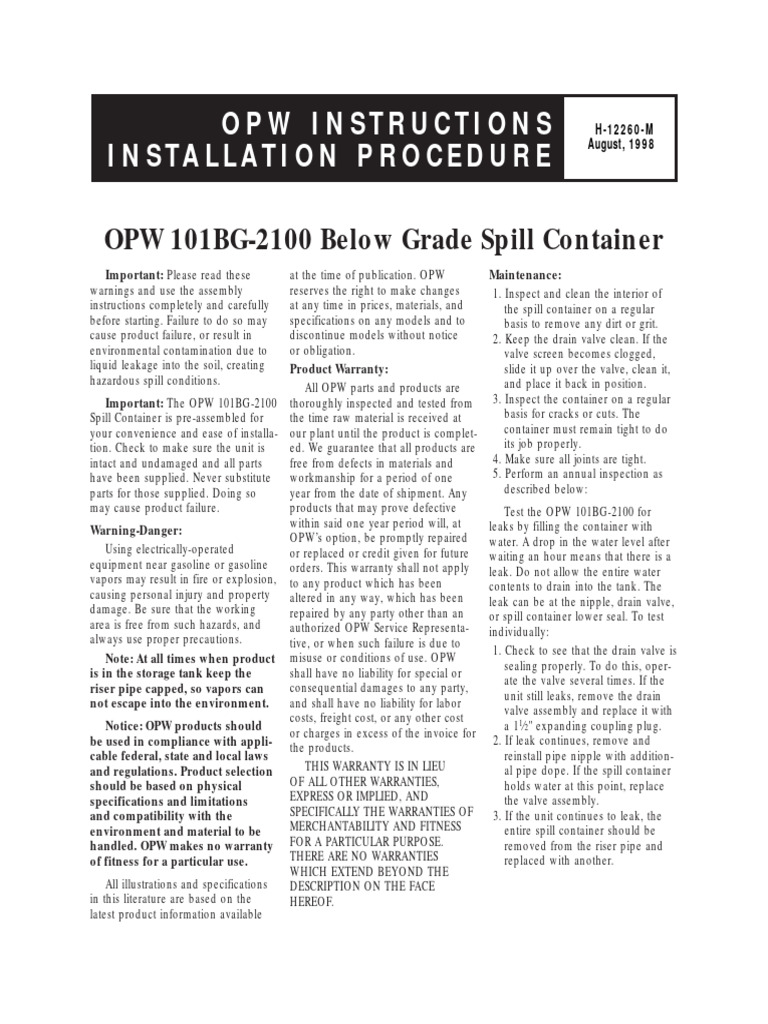 101BG-2100 Installation Instructions - English H12260M | PDF | Screw | Leak