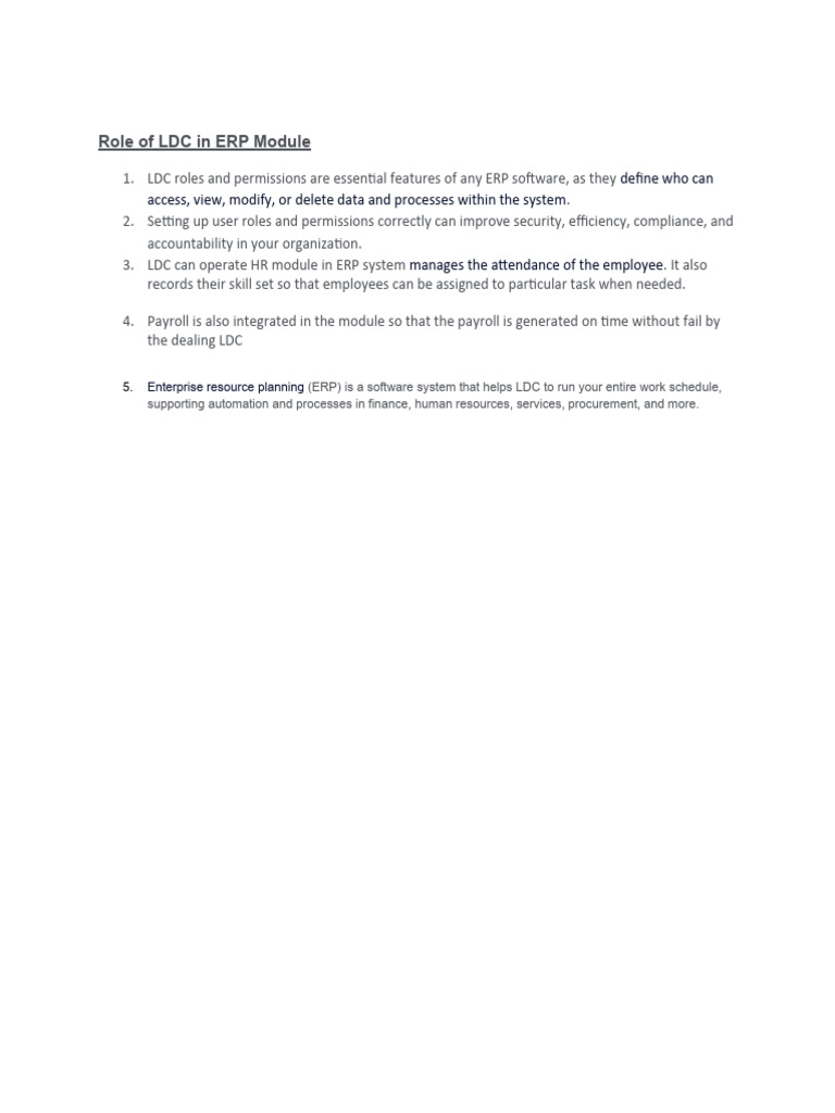 Role of LDC in ERP Module | PDF