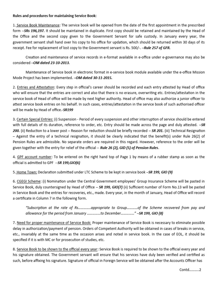 What Are The Rules and Proceedure For Maintaining Service Book. | PDF ...