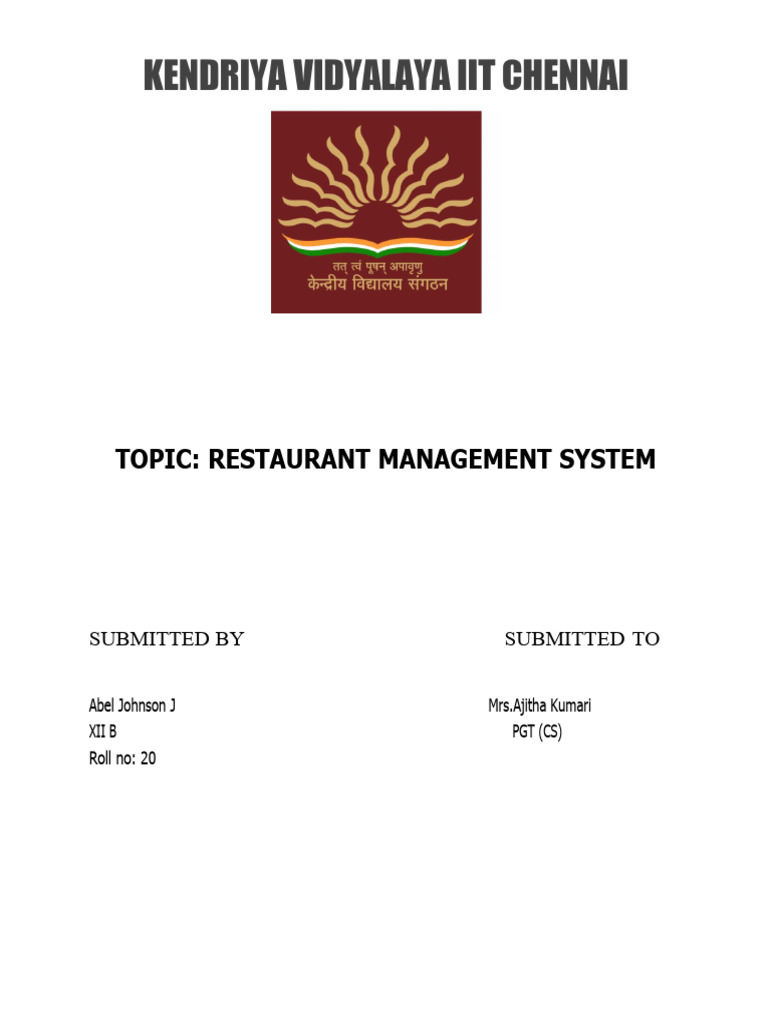 Restaurant Management System Project | PDF | Career & Growth | Business