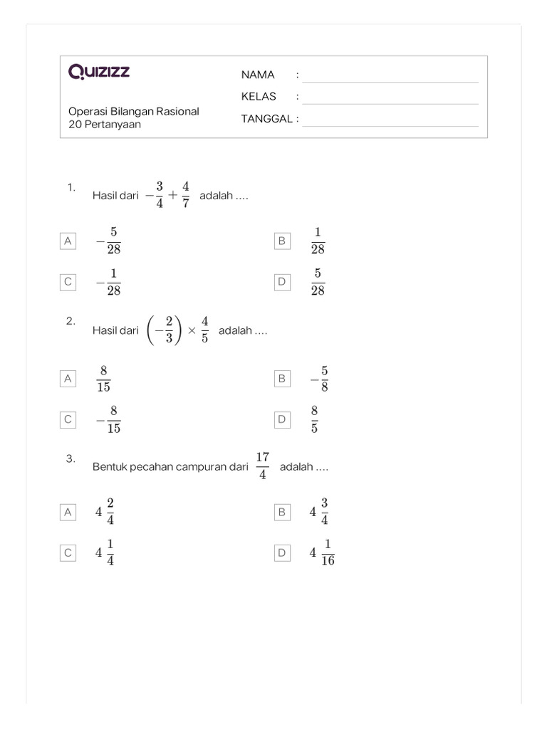 Quizizz - Operasi Bilangan Rasional | PDF