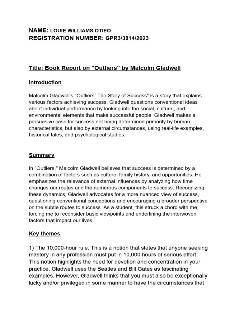 Book Report On The Outliers | PDF