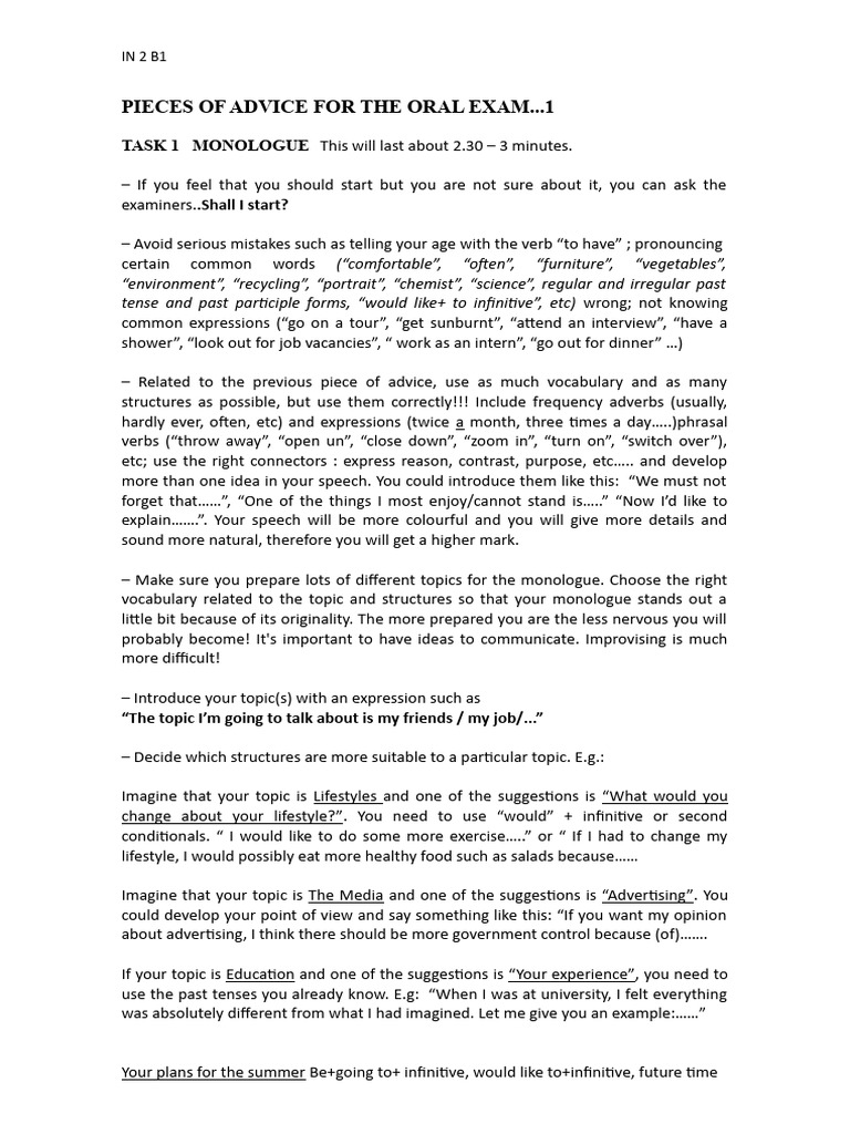 Pieces of Advice Monologue | PDF | Verb | Linguistic Morphology