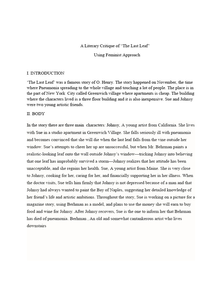 Feminist Critique of "The Last Leaf" | PDF