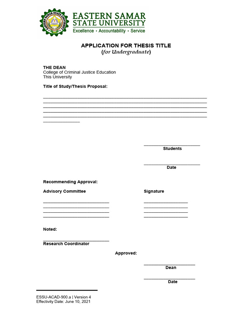 Thesis Application Form for Students | PDF