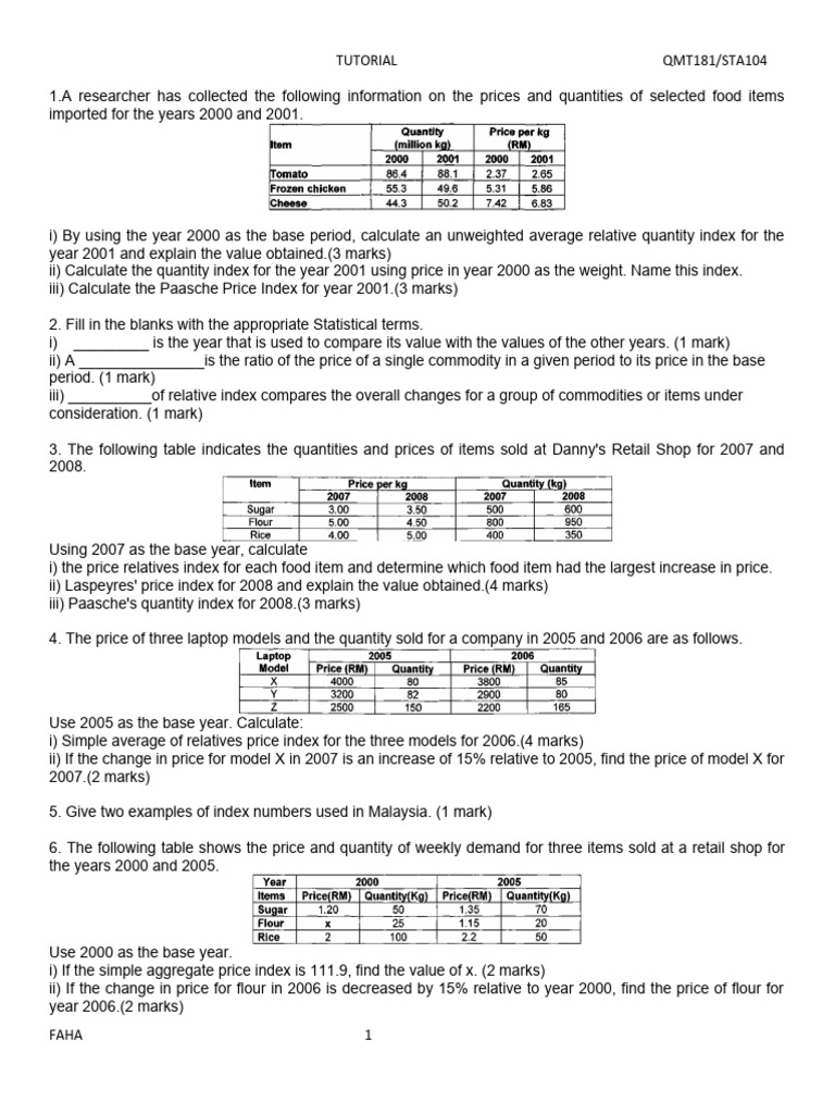 Tutorial 6 INDEX Edited | PDF | Price Indices | Index (Economics)