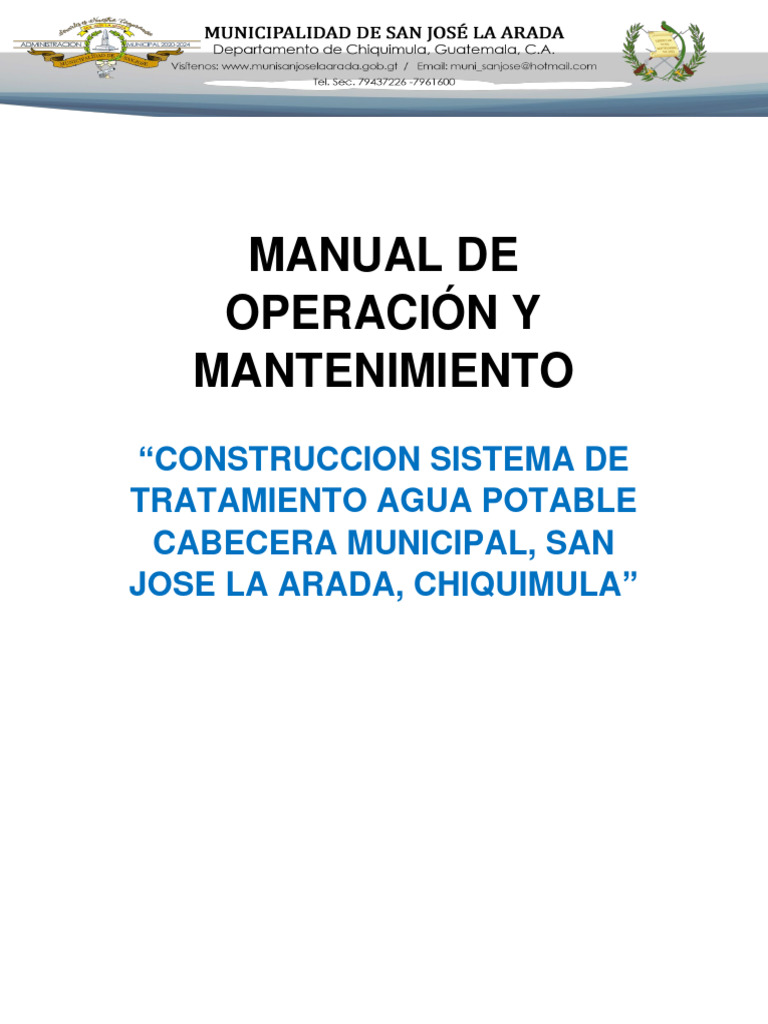 Manual de Operacion y Mantenimiento TRATAMIENTO AGUA POTABLE | PDF | Filtración | Agua