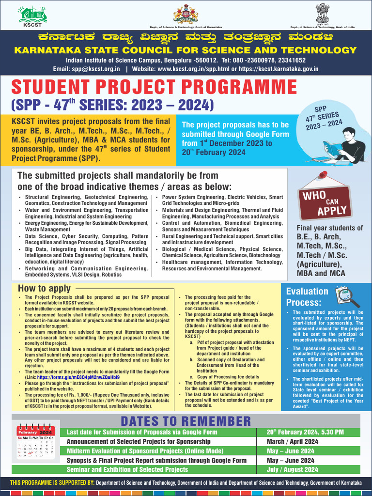 KSCST Student Project Programme 2023-24 | PDF | Engineering | Science
