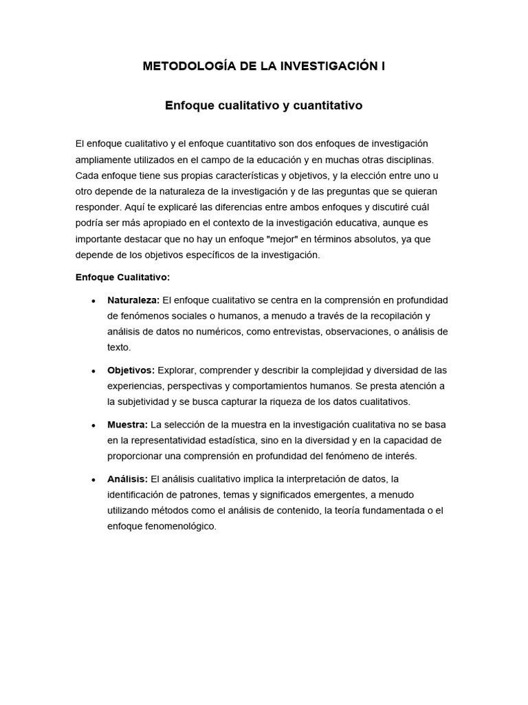 Enfoque Cualitativo y Cuantitativo | PDF | Investigación cuantitativa | Estadísticas