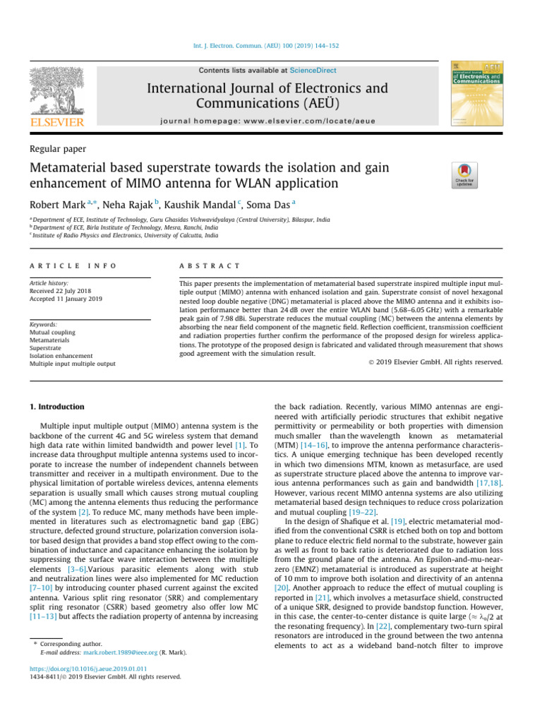 Research Paper Metamaterial Based Superstrate Towards The Isolation And Gain Enhancement Of