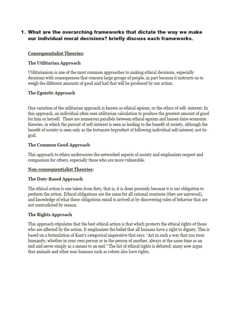 What Are The Overarching Frameworks That Dictate The Way We Make Our ...