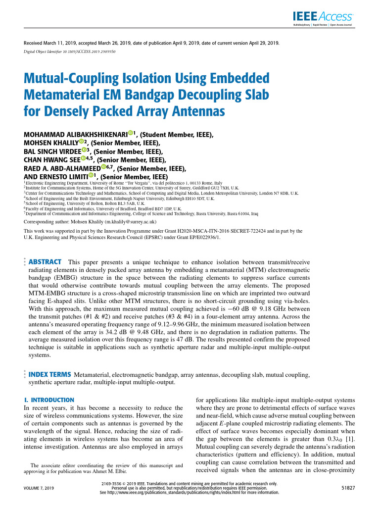 Research Paper - Mutual-Coupling Isolation Using Embedded Metamaterial EM Bandgap Decoupling ...